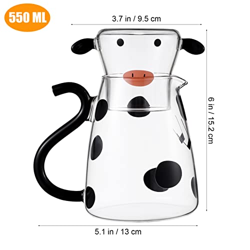 Cabilock Bedside Carafe Glass Water Pitcher Cute Cow Water Carafe with Glass Cup for Nightstand 550ml Glass Pitcher with Lid for Juice Tea Milk