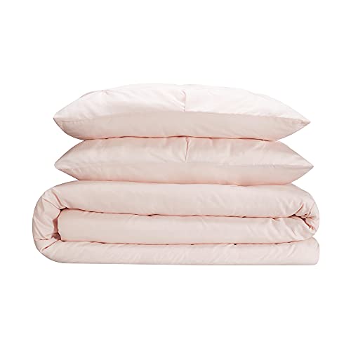 SERTA Simply Clean Ultra Soft 3 Piece Hypoallergenic Stain Resistant Pleated Duvet Cover Set, Full/Queen, Blush