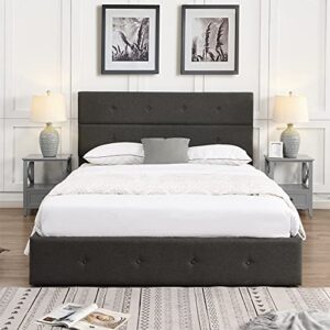 Harper & Bright Designs Queen Platform Bed with Storage Underneath, Upholstered Platform Bed with Gas Lift up Storage, Metal Bed Frame with Tufted Headboard（Gray, Button-Tufted）