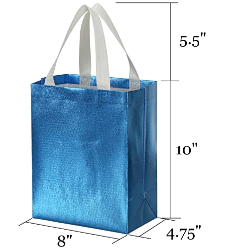 Tosnail 40 Pack 10 x 8 Inch Glossy Reusable Grocery Bags Shopping Tote Bag with Handle Present Bag Gift Bag for Weddings, Birthdays, Party, Event - Light Blue