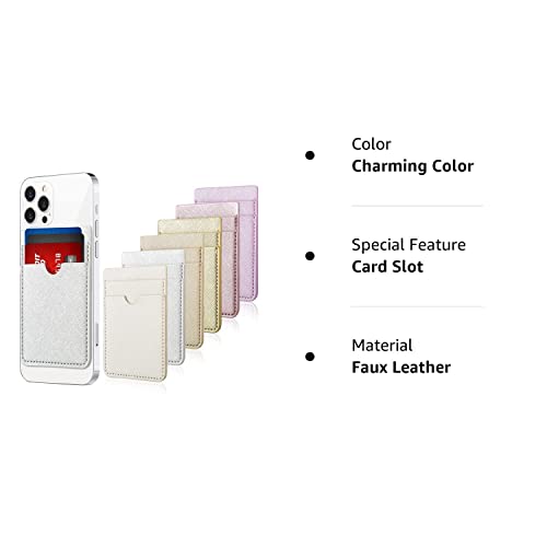 6 Pieces Phone Card Pocket Holder Phone Card Stick PU Leather Cell Phone Card Pocket, ID Credit Card Wallet Phone Case Pouch for Back of Phone Compatible with Most Smartphones (Charming Color)