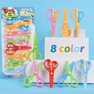 LOVESTOWN 8 PCS Plastic Safety Scissors, Toddler Safety Scissors Kids Plastic Scissors Toddler Scissors Age 3 for Children Art Supplies