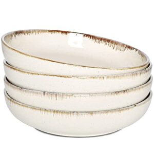 bosmarlin stoneware large pasta bowls, 40 oz, set of 4, big salad bowls, microwave and dishwasher safe (barely beige, 9.3 in)