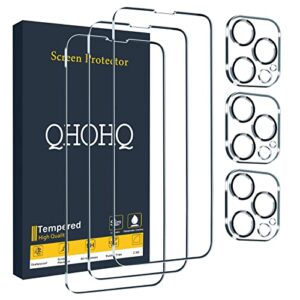 qhohq 3 pack screen protector for iphone 13 pro 6.1 inch with 3 pack tempered glass camera lens protector, ultra hd, 9h hardness, scratch resistant - case friendly [not fit iphone 13 pro max 6.7"]