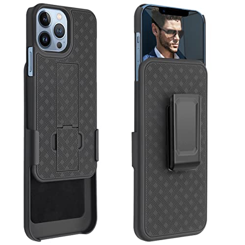 Fingic Compatible with iPhone 13 Pro Max 5G Holster Case Combo Shell Slim Rugged Case with Kickstand Swivel Belt Clip Holster Shockproof Cover for iPhone 13 Pro Max 5G (6.7 inch) 2021, Black