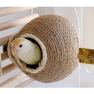 Kelendle Natural Coconut Husk Bird Nest Coco Shell Bird House Bird Coconut Hideaway Parrot Coco Hut Nest Parakeet Coconut Nest for Bird Cage Decoration (Nest)