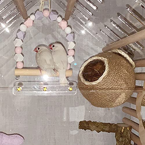 Kelendle Natural Coconut Husk Bird Nest Coco Shell Bird House Bird Coconut Hideaway Parrot Coco Hut Nest Parakeet Coconut Nest for Bird Cage Decoration (Nest)