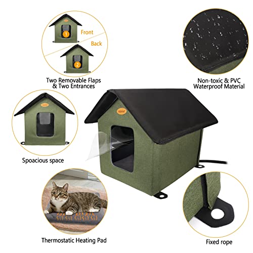 Outdoor Heated Cat House Cat Shelter Outdoor Cat House for Feral Cats with Removable Heating Pad, Waterproof Pet House for Indoor & Outdoor Use