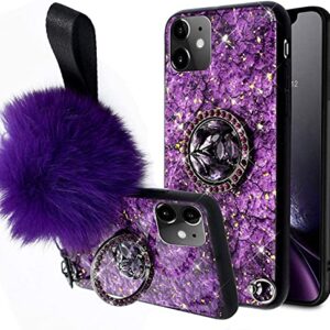 for iPhone 13 Pro Max Case Women Design with Ring Stand,Luxury Bling Glitter Marble Hard Back Soft Rugged Rubber Edge Cute Girly Shockproof Phone Cover for iPhone 13 Pro Max with Strap 6.7'' Purple