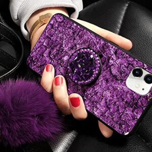 for iPhone 13 Pro Max Case Women Design with Ring Stand,Luxury Bling Glitter Marble Hard Back Soft Rugged Rubber Edge Cute Girly Shockproof Phone Cover for iPhone 13 Pro Max with Strap 6.7'' Purple