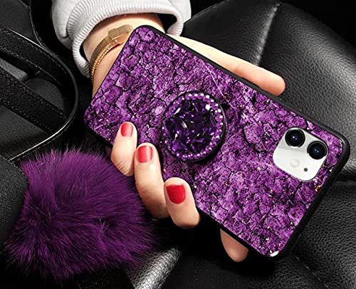 for iPhone 13 Pro Max Case Women Design with Ring Stand,Luxury Bling Glitter Marble Hard Back Soft Rugged Rubber Edge Cute Girly Shockproof Phone Cover for iPhone 13 Pro Max with Strap 6.7'' Purple