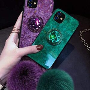 for iPhone 13 Pro Max Case Women Design with Ring Stand,Luxury Bling Glitter Marble Hard Back Soft Rugged Rubber Edge Cute Girly Shockproof Phone Cover for iPhone 13 Pro Max with Strap 6.7'' Purple