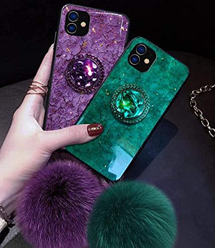 for iPhone 13 Pro Max Case Women Design with Ring Stand,Luxury Bling Glitter Marble Hard Back Soft Rugged Rubber Edge Cute Girly Shockproof Phone Cover for iPhone 13 Pro Max with Strap 6.7'' Purple