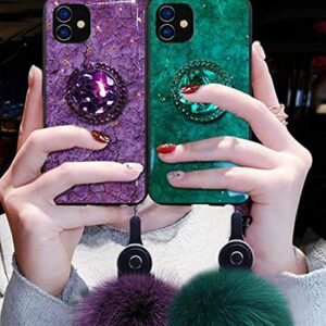 for iPhone 13 Pro Max Case Women Design with Ring Stand,Luxury Bling Glitter Marble Hard Back Soft Rugged Rubber Edge Cute Girly Shockproof Phone Cover for iPhone 13 Pro Max with Strap 6.7'' Purple