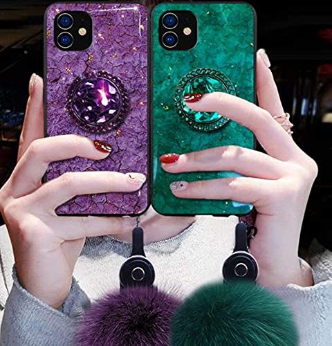 for iPhone 13 Pro Max Case Women Design with Ring Stand,Luxury Bling Glitter Marble Hard Back Soft Rugged Rubber Edge Cute Girly Shockproof Phone Cover for iPhone 13 Pro Max with Strap 6.7'' Purple