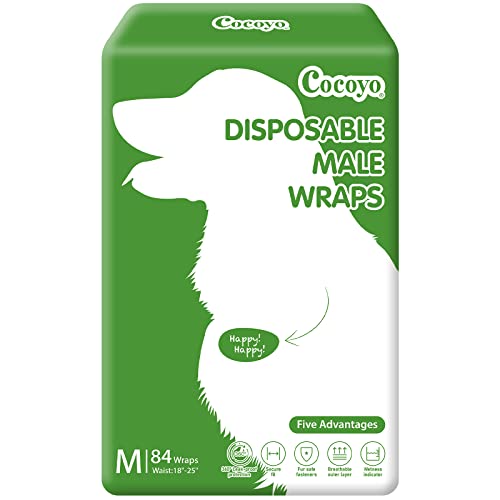 COCOYO Disposable Male Dog Wraps, Medium Size, 84 Count, Super Absorbent, Breathable, Wetness Indicator