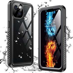 antshare for iphone 13 case waterproof shockproof with built-in screen protector 360 full body heavy protective rugged case for iphone 13 6.1 inches black/clear