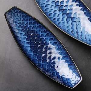 Cabilock Fish Shaped Plate Fish Dish Ceramic Serving Platter Decorative Snack Storage Platter for Restaurants Home Kitchen Dark Blue