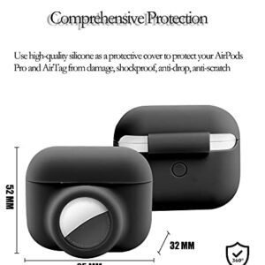 2 in 1 Protective Skin Case Compatible for Airpods Pro and Airtag Case Combo Set, Silicone GPS Tracker Cover Holder, Soft Shock-Proof Anti-Scratch Anti-Lost(Black)