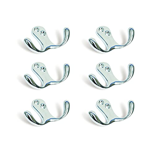 6 Pack Double Prong Coat Hooks Wall Mounted,Hooks for Hanging Coats,Towel Hooks for Pool Area,Wall Hooks for Coat, Bag, Towel, Key, Cap, Cup, Hat