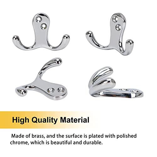 6 Pack Double Prong Coat Hooks Wall Mounted,Hooks for Hanging Coats,Towel Hooks for Pool Area,Wall Hooks for Coat, Bag, Towel, Key, Cap, Cup, Hat