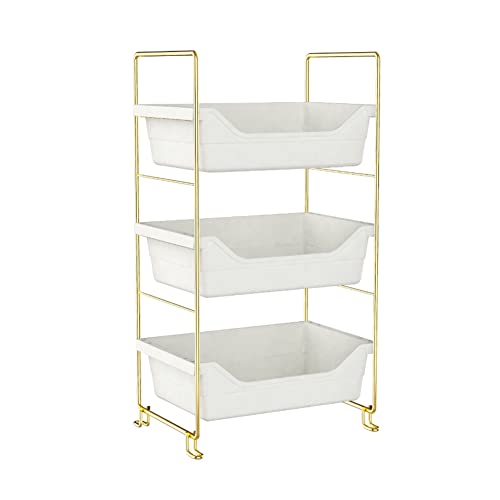 kaileyouxiangongsi Shower Caddy , Shower Shelf Organizer Storage ,Metal Bathroom Shelf Unit， for Organizing and Storing Hand Towels, Body Lotion, Facial Tissues, Bath Salts (Golden&White)