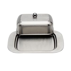 Butter Dish Stainless Steel Butter Dish with Lid Classic 2-piece Design Butter Keeper Cheese Butter Container Butter Cheese Storage Box Rectangular Butter Tray(Silver)