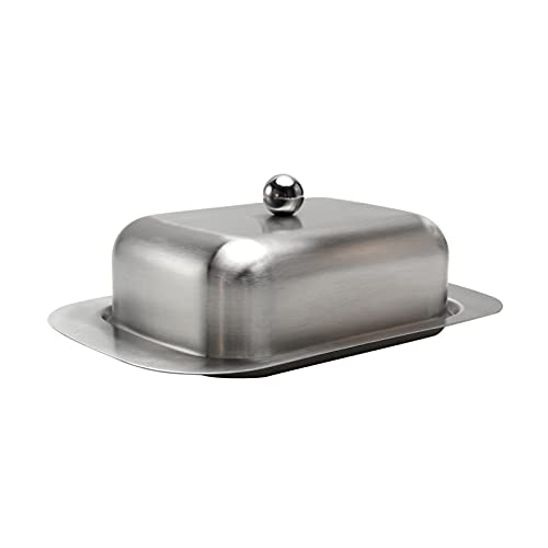 Butter Dish Stainless Steel Butter Dish with Lid Classic 2-piece Design Butter Keeper Cheese Butter Container Butter Cheese Storage Box Rectangular Butter Tray(Silver)