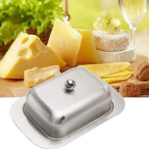 Butter Dish Stainless Steel Butter Dish with Lid Classic 2-piece Design Butter Keeper Cheese Butter Container Butter Cheese Storage Box Rectangular Butter Tray(Silver)