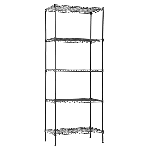 PayLessHere 14" D×24" W×60" H Wire Shelving Unit Metal Commercial Shelf with 5 Tier Layer Rack Strong Steel for Restaurant Garage Pantry Kitchen Garage，Black