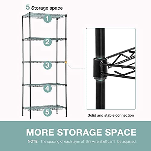 PayLessHere 14" D×24" W×60" H Wire Shelving Unit Metal Commercial Shelf with 5 Tier Layer Rack Strong Steel for Restaurant Garage Pantry Kitchen Garage，Black