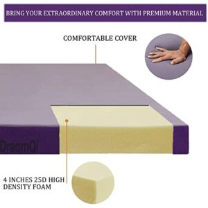 DreamQi Folding Mattress Twin,4 inch Tri Folding Foam Mattress Topper with Removable Cover, Portable Sleeping Mat,Easy to Storage,Foldable Pack N Play Mattress for Crib, Yoga Mats (Twin Size)