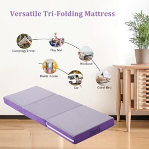 DreamQi Folding Mattress Twin,4 inch Tri Folding Foam Mattress Topper with Removable Cover, Portable Sleeping Mat,Easy to Storage,Foldable Pack N Play Mattress for Crib, Yoga Mats (Twin Size)