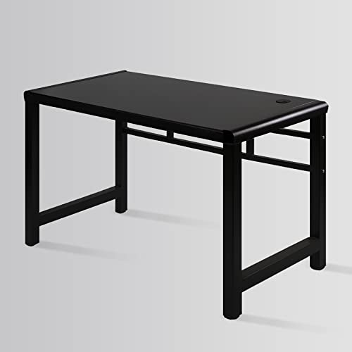 MASAKA B&W Professional Writing Desk Tempered Glass Top, Study Computer Desk 47.25" Home Office Writing Modern Desk, Stable Workstation, Black Metal Frame