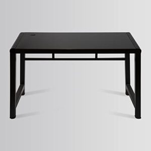 MASAKA B&W Professional Writing Desk Tempered Glass Top, Study Computer Desk 47.25" Home Office Writing Modern Desk, Stable Workstation, Black Metal Frame