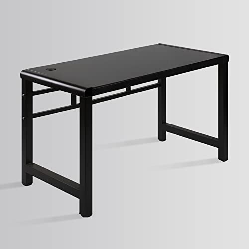 MASAKA B&W Professional Writing Desk Tempered Glass Top, Study Computer Desk 47.25" Home Office Writing Modern Desk, Stable Workstation, Black Metal Frame