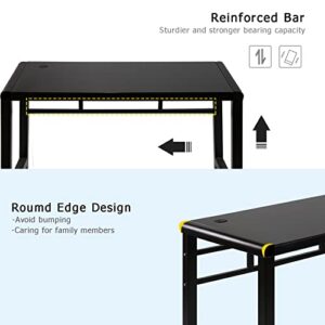 MASAKA B&W Professional Writing Desk Tempered Glass Top, Study Computer Desk 47.25" Home Office Writing Modern Desk, Stable Workstation, Black Metal Frame