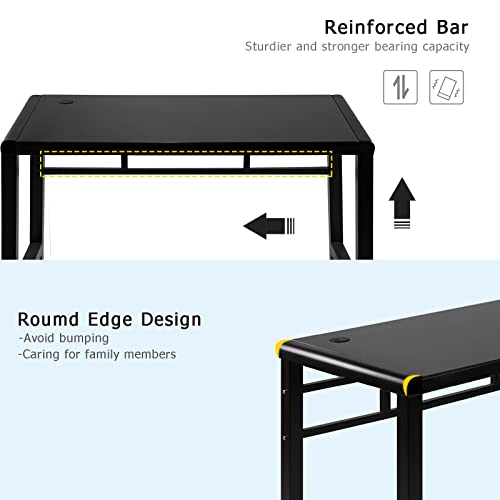 MASAKA B&W Professional Writing Desk Tempered Glass Top, Study Computer Desk 47.25" Home Office Writing Modern Desk, Stable Workstation, Black Metal Frame