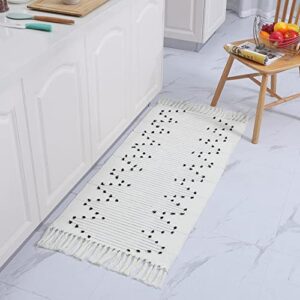 CAROMIO Boho Bathroom Runner Rug with Tassels, 2' x 4.4', Black and White Geometric Kitchen Rug, Washable Tufted Decorative Woven Throw Rug for Kitchen, Doorway, Laundry, Bedroom