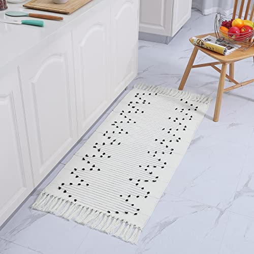 CAROMIO Boho Bathroom Runner Rug with Tassels, 2' x 4.4', Black and White Geometric Kitchen Rug, Washable Tufted Decorative Woven Throw Rug for Kitchen, Doorway, Laundry, Bedroom