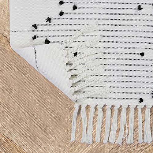 CAROMIO Boho Bathroom Runner Rug with Tassels, 2' x 4.4', Black and White Geometric Kitchen Rug, Washable Tufted Decorative Woven Throw Rug for Kitchen, Doorway, Laundry, Bedroom