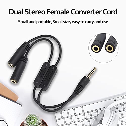 Dilwe Headphone Splitter 3.5mm Audio Stereo Y Splitter Extension CableCouple Headphone Converter Cable Male to Female Dual Headphone Jack Adapter with Switch