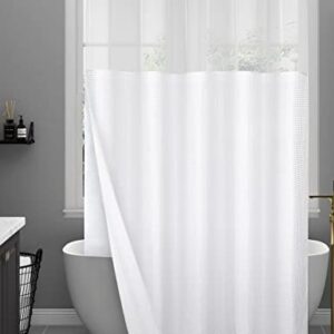 SUMGAR No Hook Shower Curtain Extral Long 71" x 86" White Waffle Weave Textured Fabric Cloth Hotel Luxury Simple Elegant Shower Curtains Set with Snap in Liner for Modern Farmhouse Bathroom