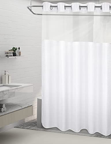 SUMGAR No Hook Shower Curtain Extral Long 71" x 86" White Waffle Weave Textured Fabric Cloth Hotel Luxury Simple Elegant Shower Curtains Set with Snap in Liner for Modern Farmhouse Bathroom