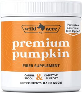 wild acre pumpkin powder for dogs - no more diarrhea or scoots! - digestive puree treat or food topper - fiber supplement for dogs with prebiotics pumpkin for dogs, 8oz