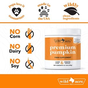 Wild Acre Pumpkin Powder for Dogs - No More Diarrhea or Scoots! - Digestive Puree Treat or Food Topper - Fiber Supplement for Dogs with Prebiotics Pumpkin for Dogs, 8oz