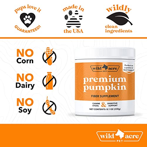 Wild Acre Pumpkin Powder for Dogs - No More Diarrhea or Scoots! - Digestive Puree Treat or Food Topper - Fiber Supplement for Dogs with Prebiotics Pumpkin for Dogs, 8oz