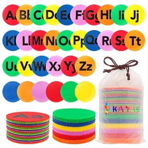 ikayas 56 pcs carpet spots markers floor dots carpet circles carpet markers for kids social distancing and wait line up, 26 alphabet and 30 pcs carpet dots carpet spots for classroom, 6 colors