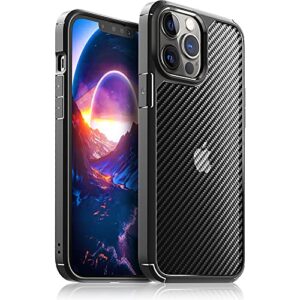 facbiny compatible with iphone 13 pro max case, carbon fiber series [military grade drop tested], anti fingerprints & scratch, translucent slim fit shockproof phone case 6.7", black