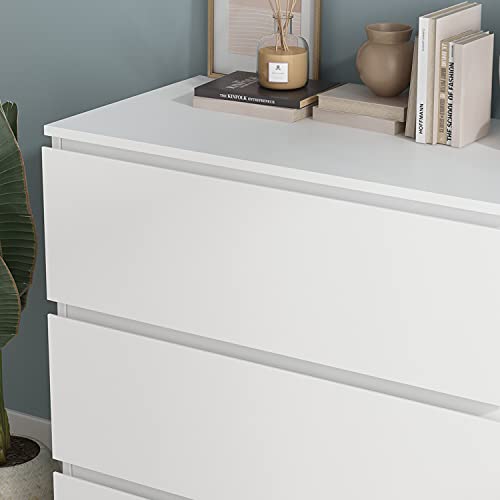 Homsee Modern 3-Drawer Dresser Chest, Wooden Dresser Tower with Wide Storage Space, Dresser Closet for Nursery Living Room Bedroom Hallway (White)